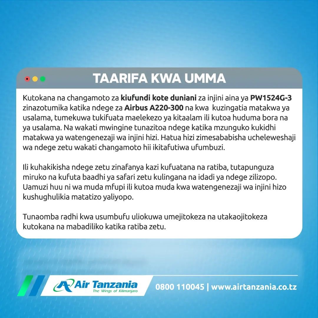 Changamoto za kiufundi, ATCL kupunguza safari | ITV - Independent ...